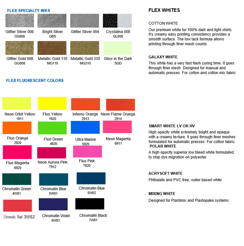 Screen Printing Flex Colors